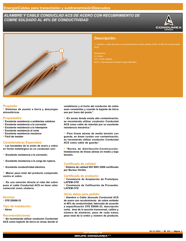 ALAMBRE Y CABLE CONDUCLAD ACS DE ACERO CON