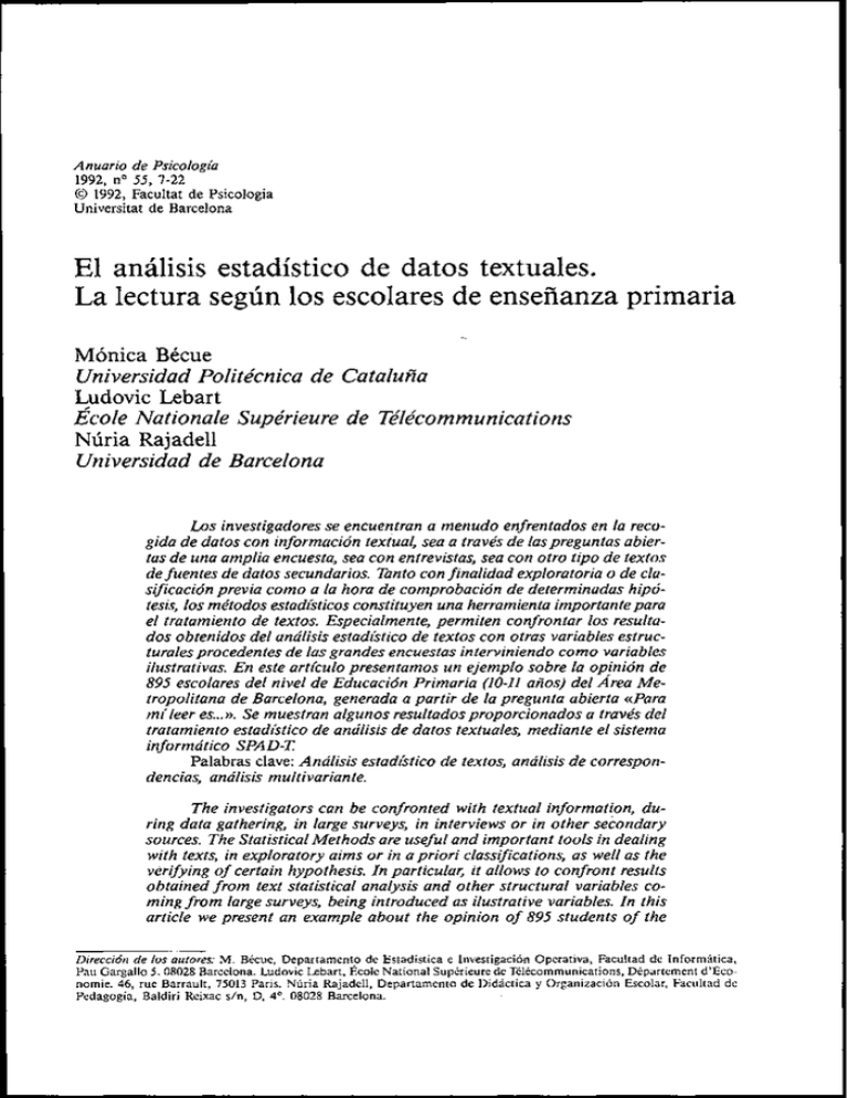 El analisis estadistico de datos textuales. La lectura según