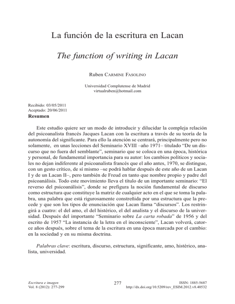 La función de la escritura en Lacan