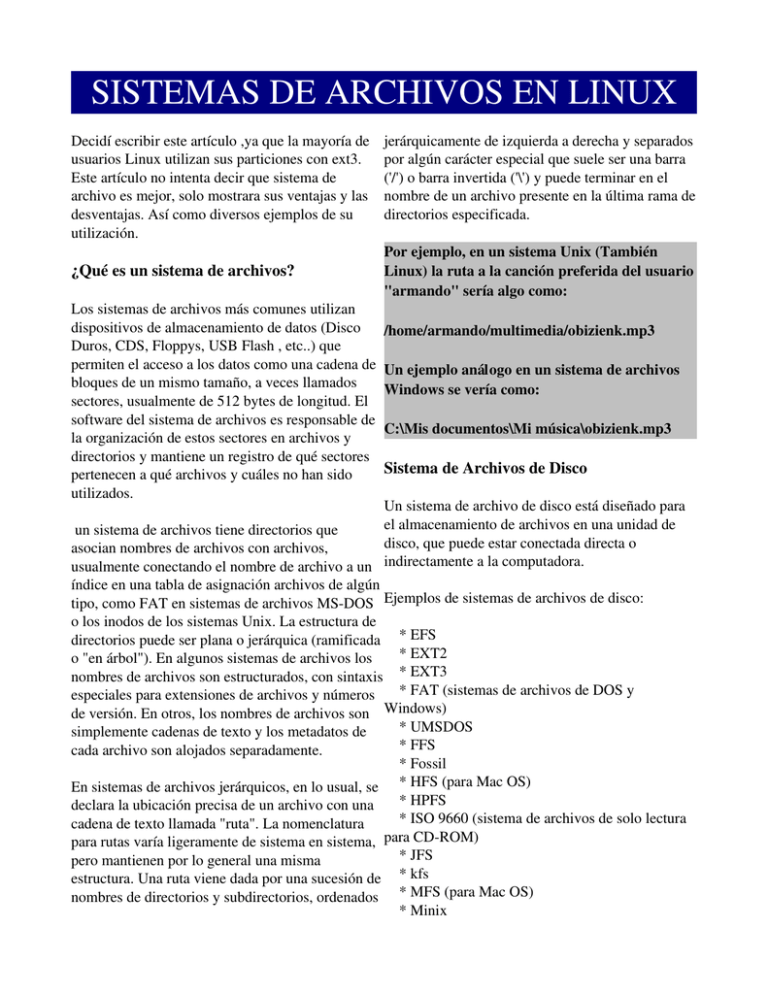 SISTEMAS DE ARCHIVOS EN LINUX