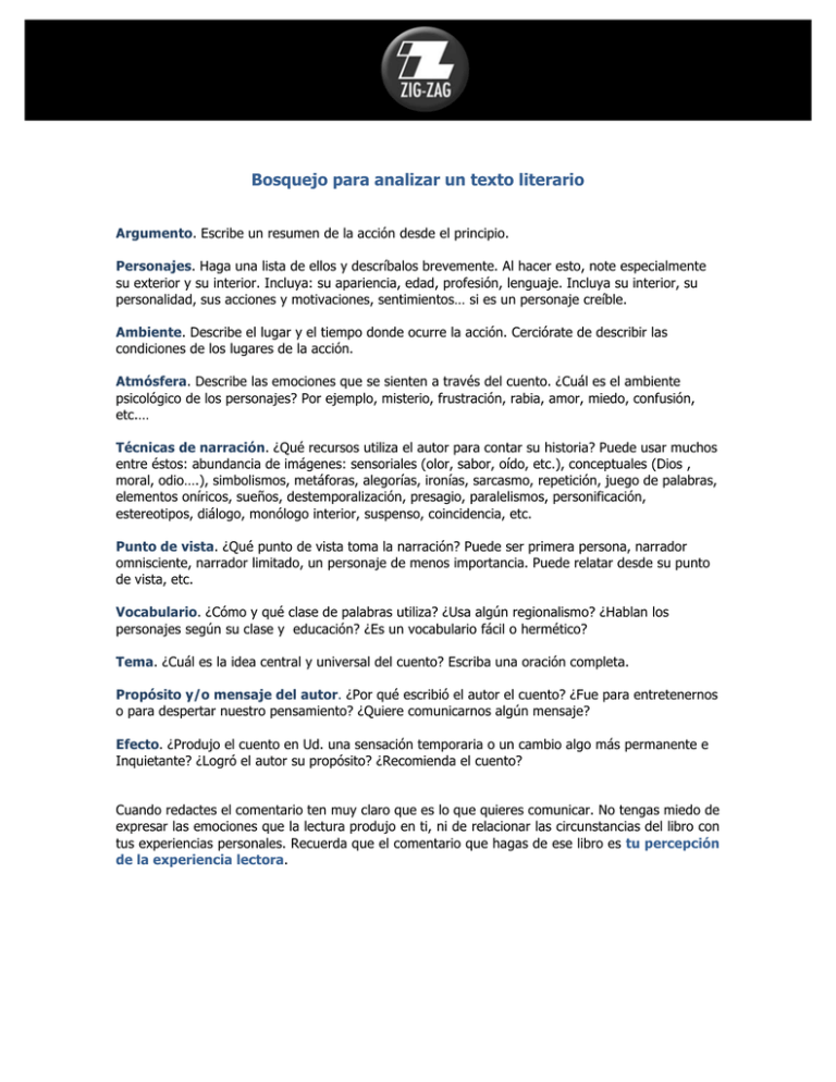 Bosquejo para analizar un texto literario