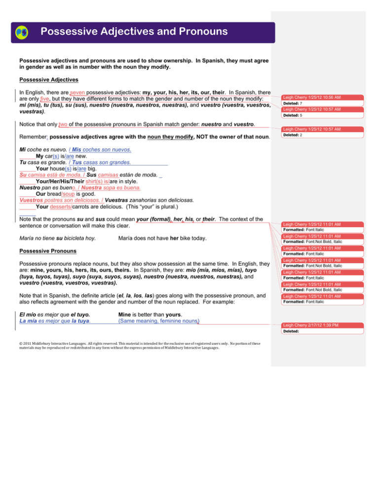 Possessive Adjectives and Pronouns
