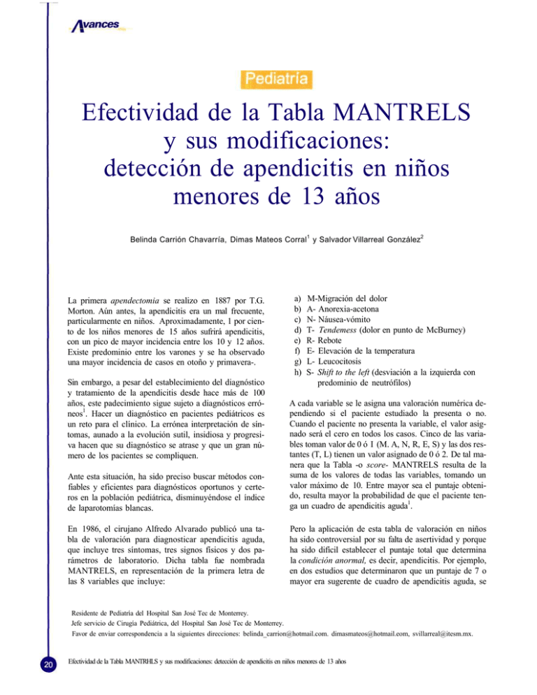 Efectividad de la Tabla MANTRELS y sus modificaciones: detección