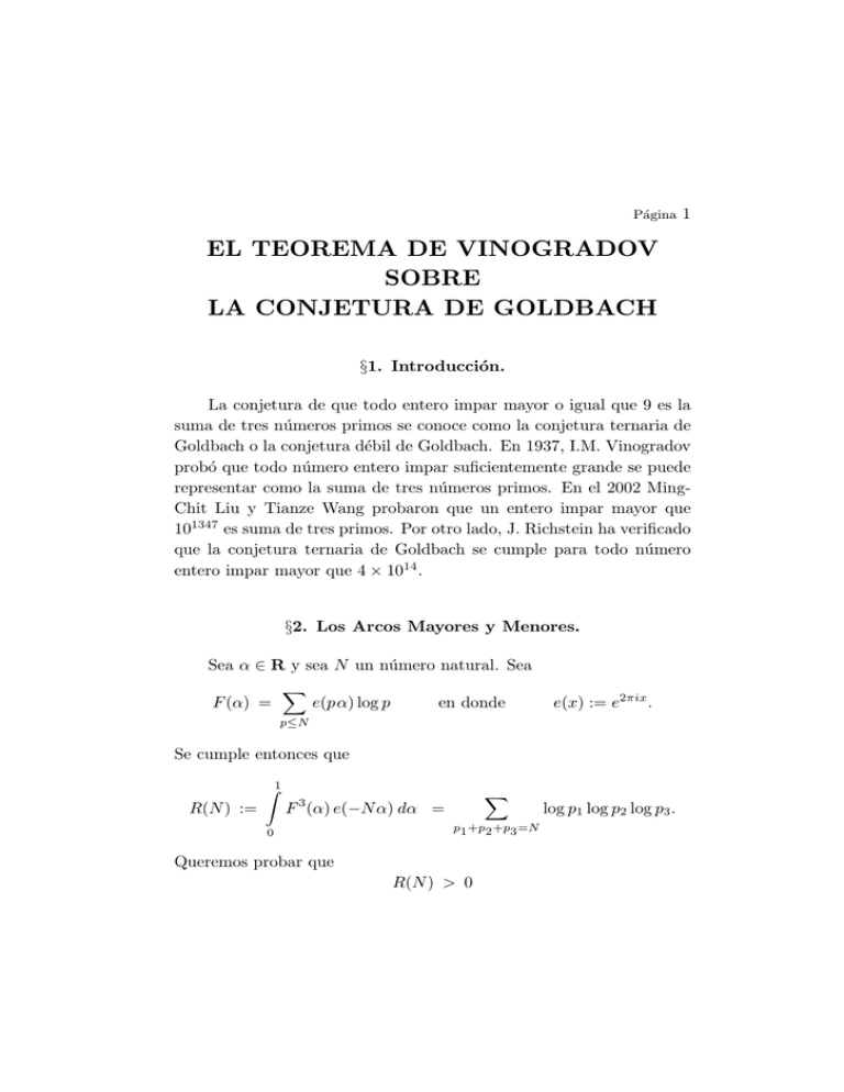 el teorema de vinogradov sobre la conjetura de goldbach el teorema de vinogradov sobre la conjetura de goldbach