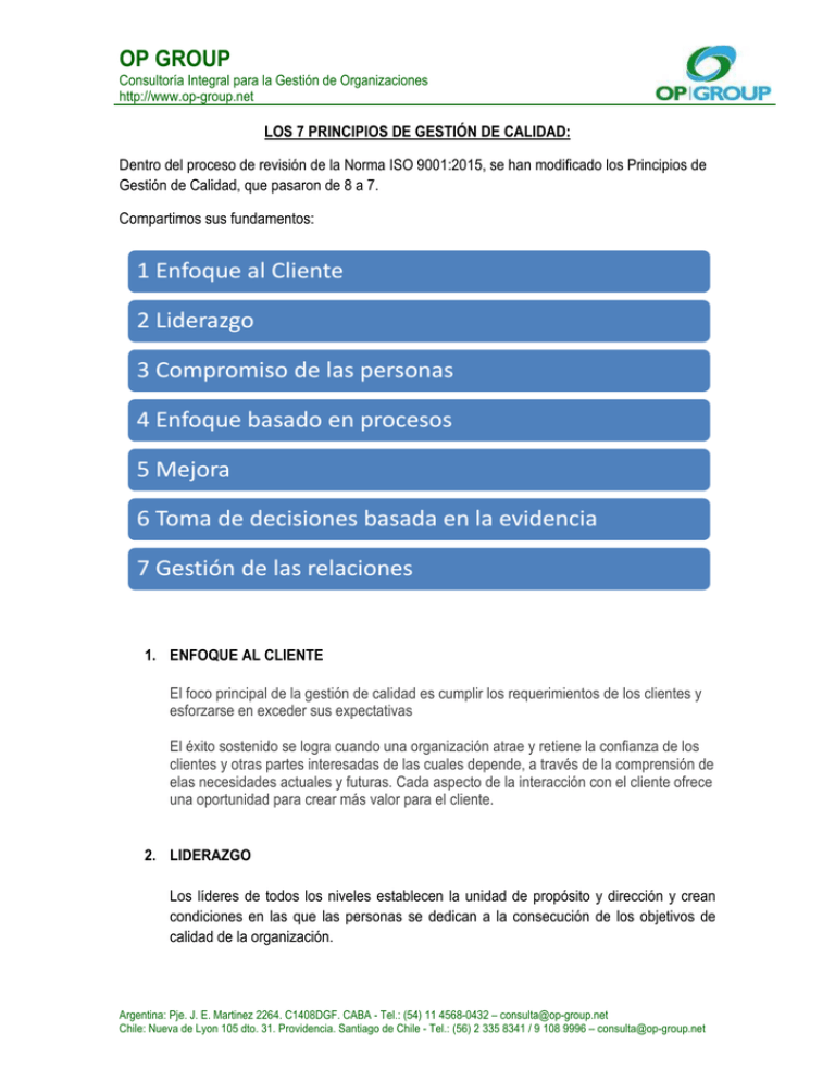 los 7 principios de gestión de calidad