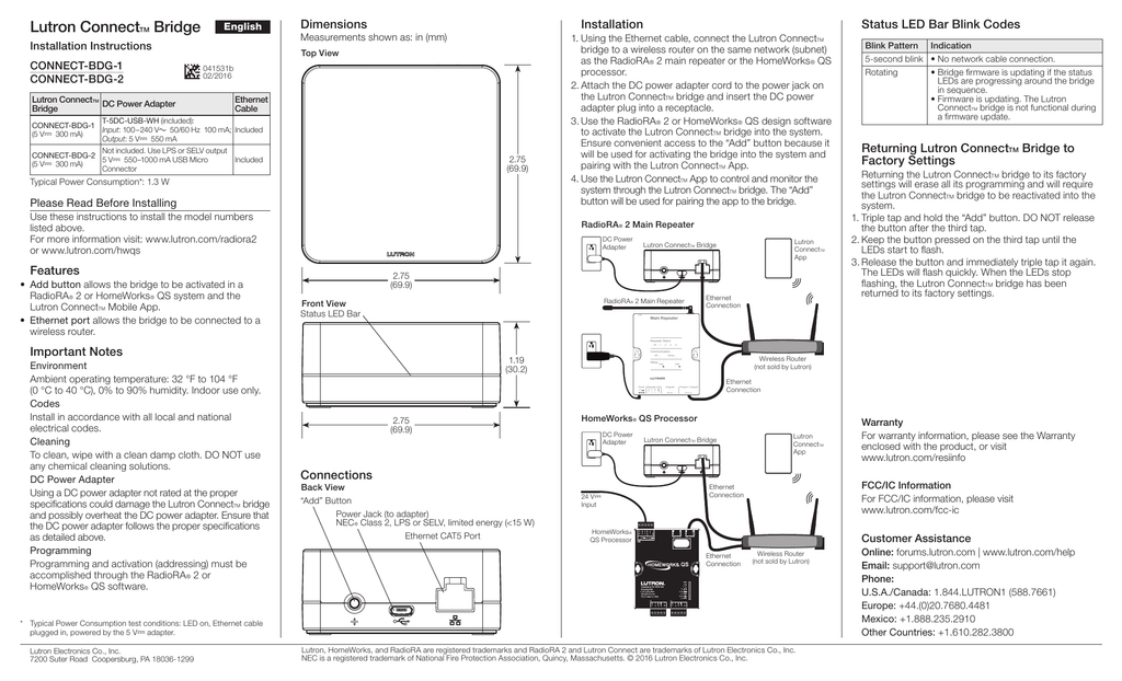 Lutron Connect Bridge INSTALL (041531)