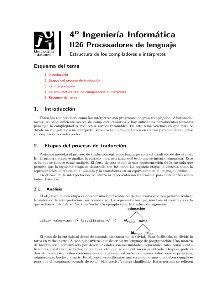 Estructura de los compiladores e intérpretes