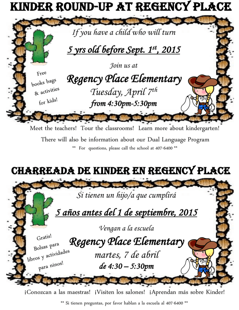 Kinder Round-Up At Regency Place Regency Place Elementary