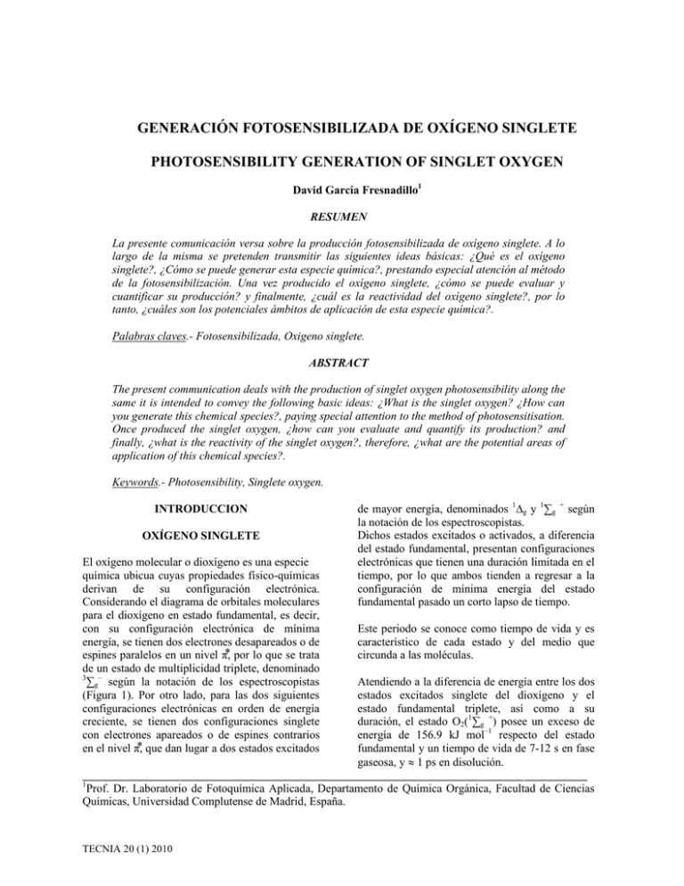 generación fotosensibilizada de oxígeno singlete