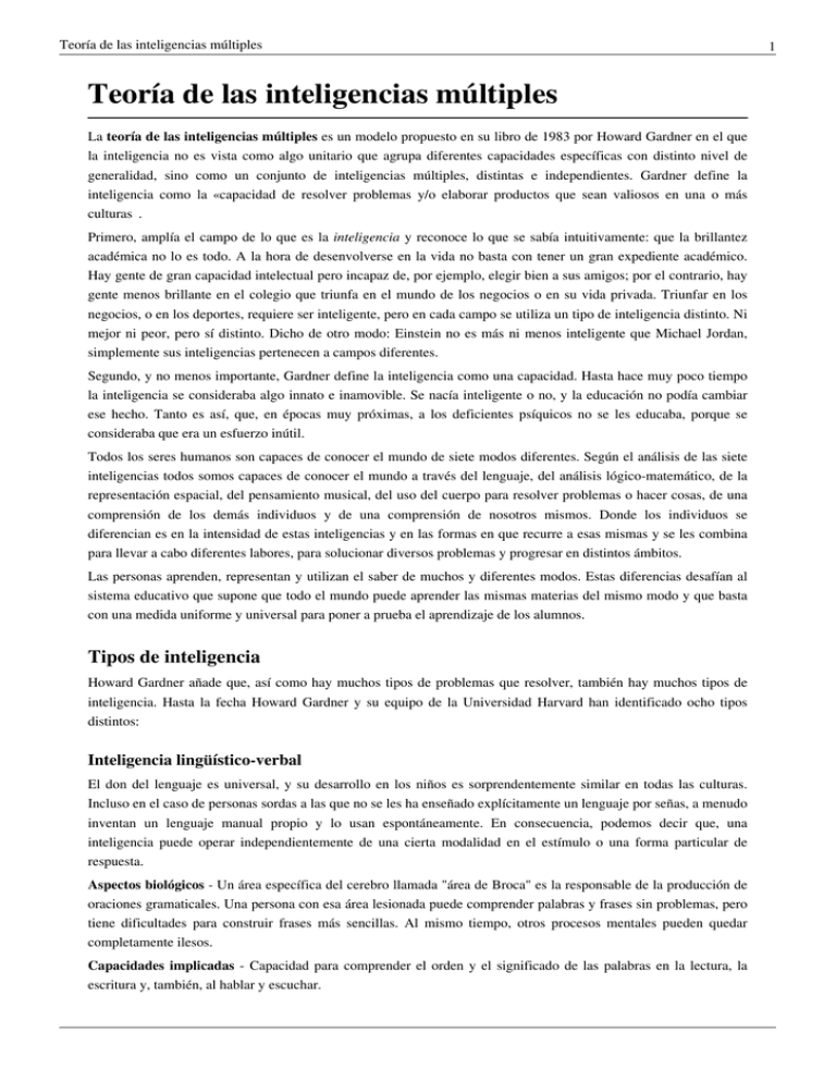 Tª de las inteligencias múltiples de Howard Gardner