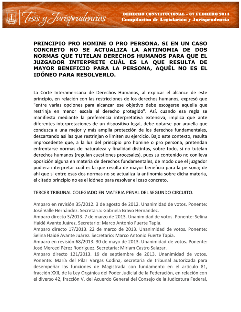 principio pro homine o pro persona. si en un caso concreto no se