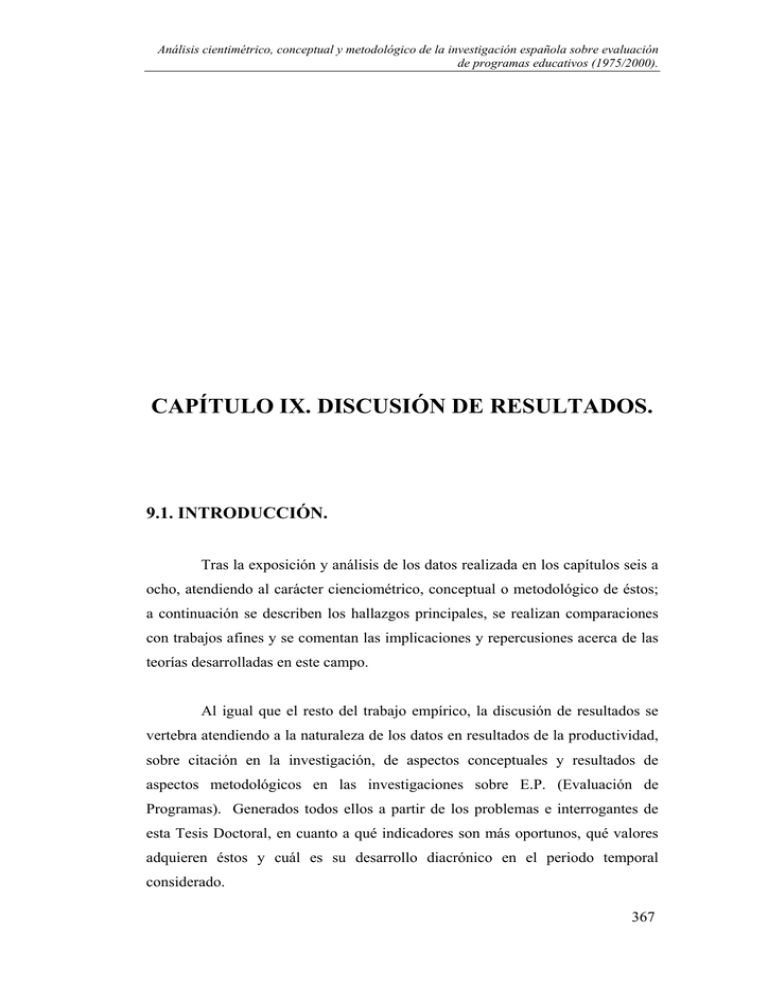 CAPÍTULO IX. DISCUSIÓN DE RESULTADOS.