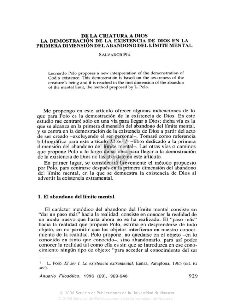 DE LA CRIATURA A DIOS LA DEMOSTRACIÓN DE LA