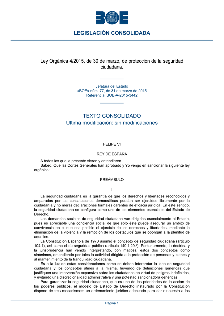 Ley Orgánica 4 2015 De 30 De Marzo De Protección De La