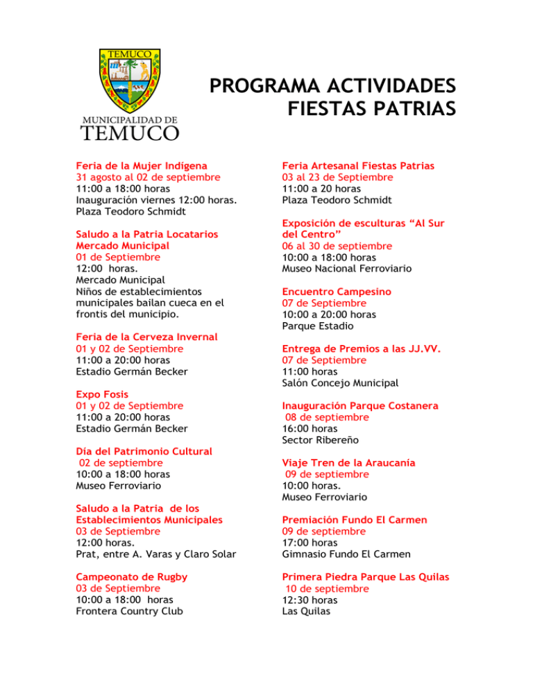 programa actividades fiestas patrias