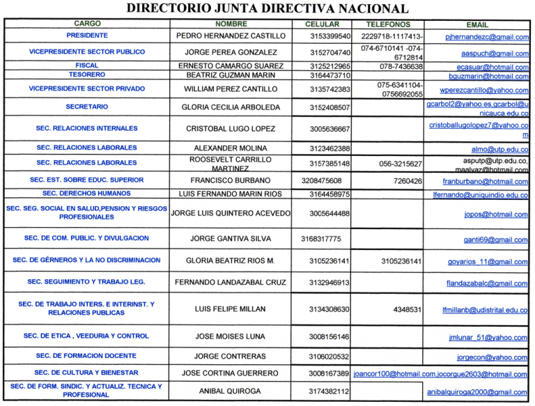 DIRECTORIO JUNTA DIRECTIVA NACIONAL m