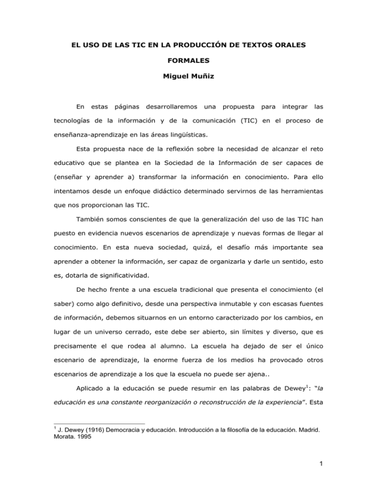 1 EL USO DE LAS TIC EN LA PRODUCCIÓN DE TEXTOS ORALES