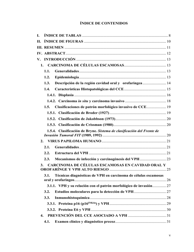 v ÍNDICE DE CONTENIDOS I. ÍNDICE DE TABLAS