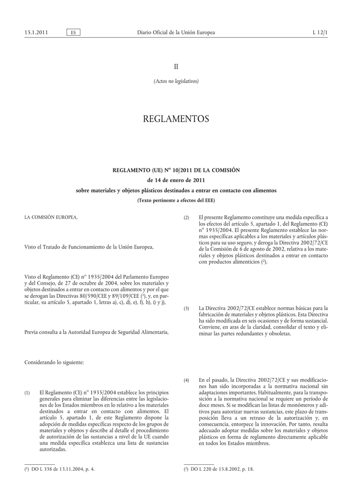 Reglamento (UE) no 10/2011 de la Comisión, de 14 de