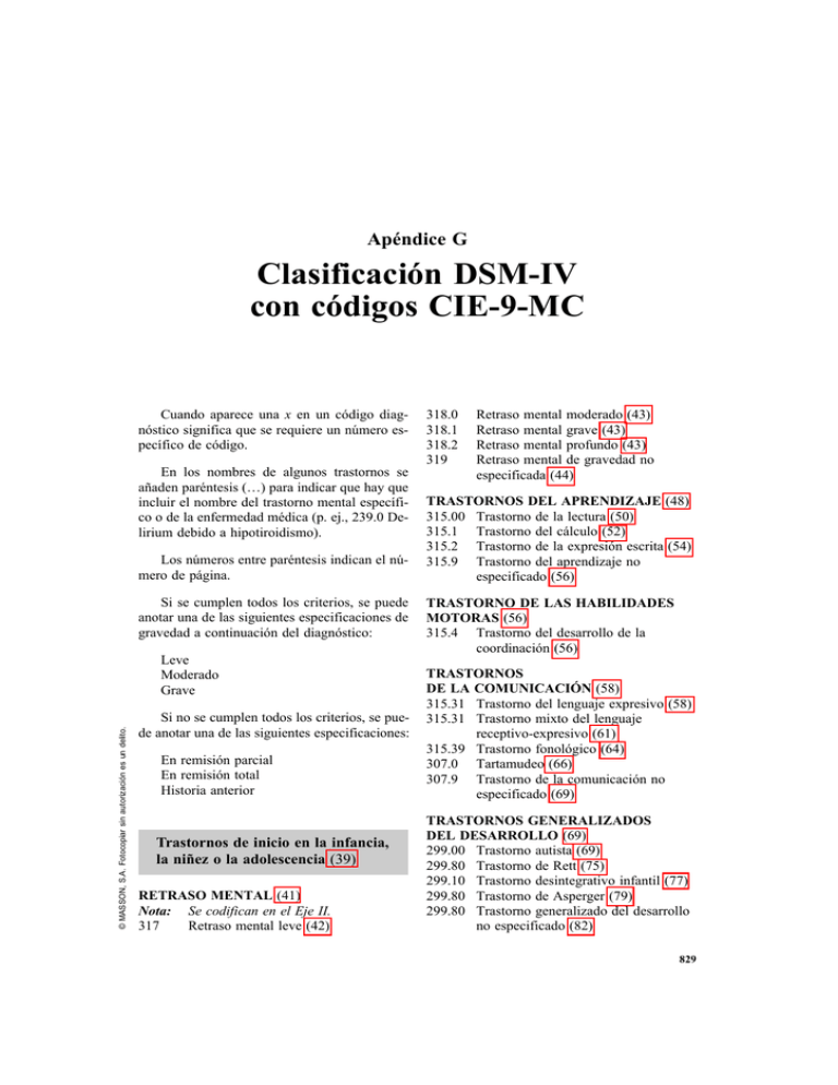 Apéndice G: Clasificación DSM-IV con códigos CIE-9-MC.