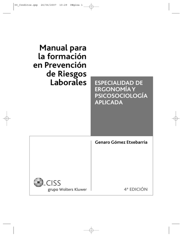 Manual para la formación en Prevención de Riesgos Laborales