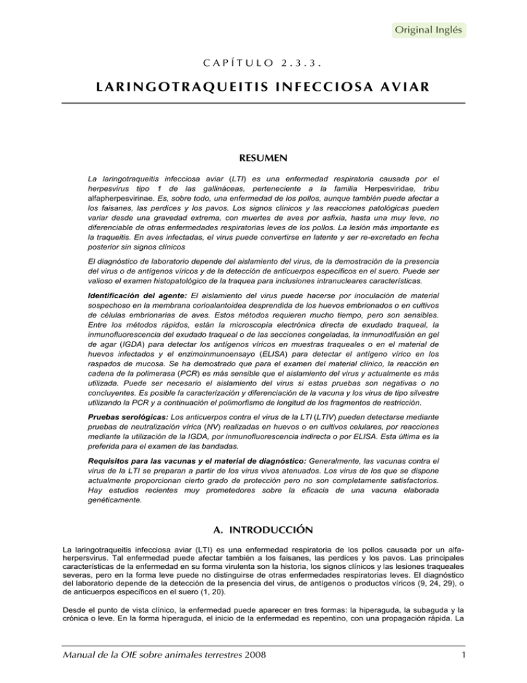 laringotraqueitis infecciosa aviar