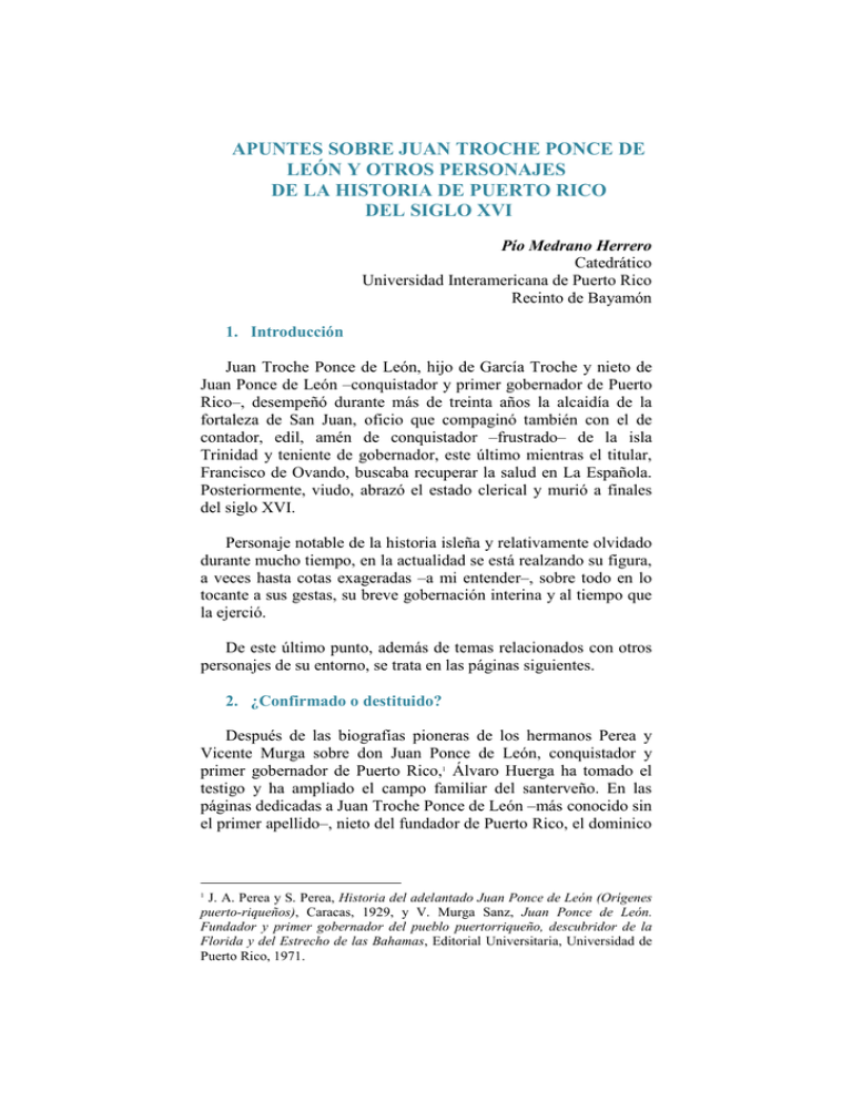 Apuntes sobre Juan Troche Ponce de León y otros personajes de la