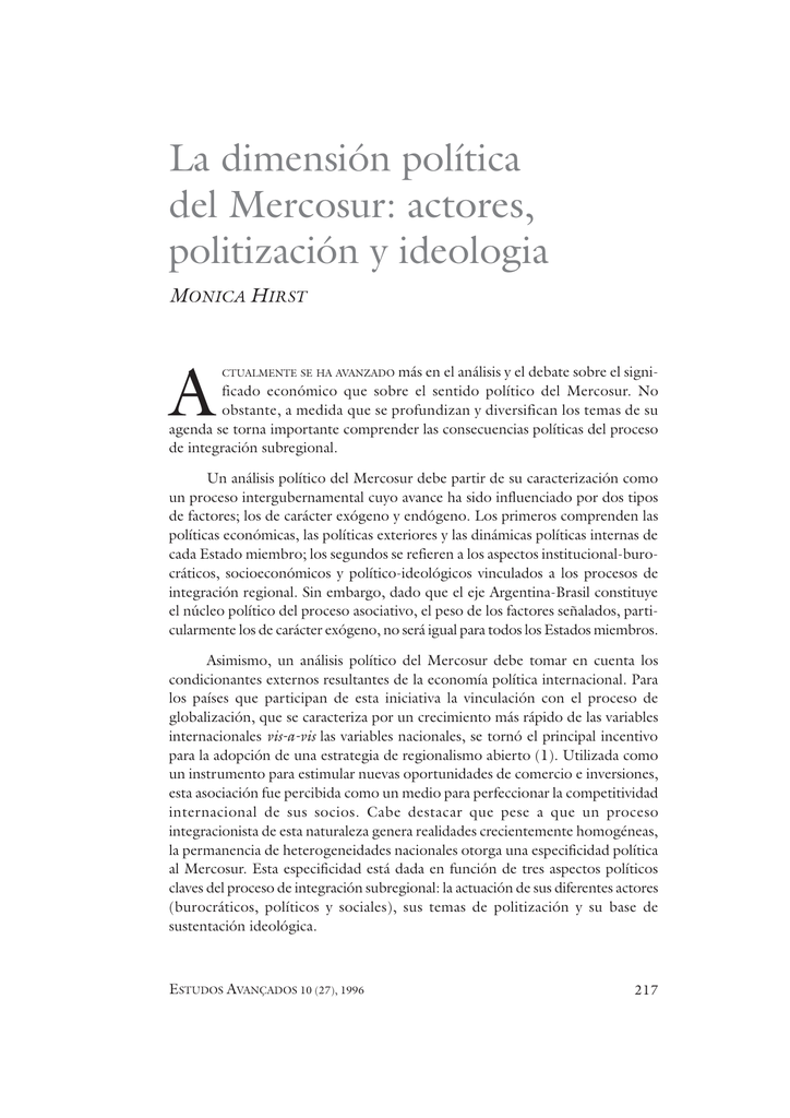 La dimensión política del Mercosur