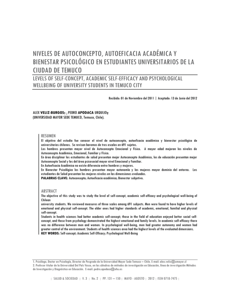 NIVELES DE AUTOCONCEPTO, AUTOEFICACIA ACADÉMICA Y