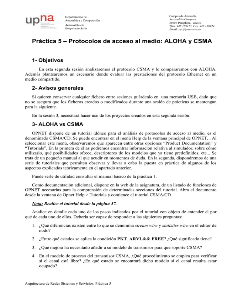 Práctica 5 – Protocolos de acceso al medio: ALOHA y CSMA