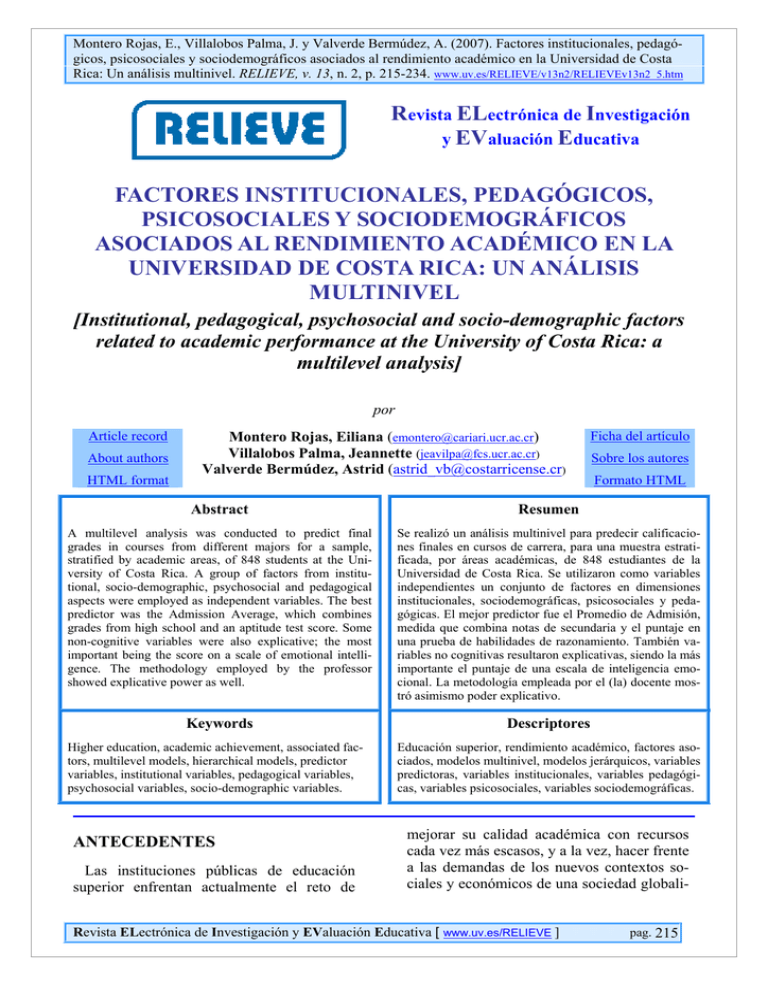 factores institucionales, pedagógicos, psicosociales y