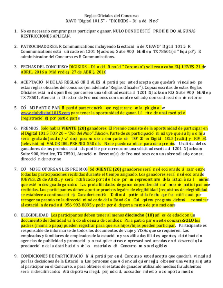 Reglas Oficiales del Concurso-XAVO-DIGIKIDS
