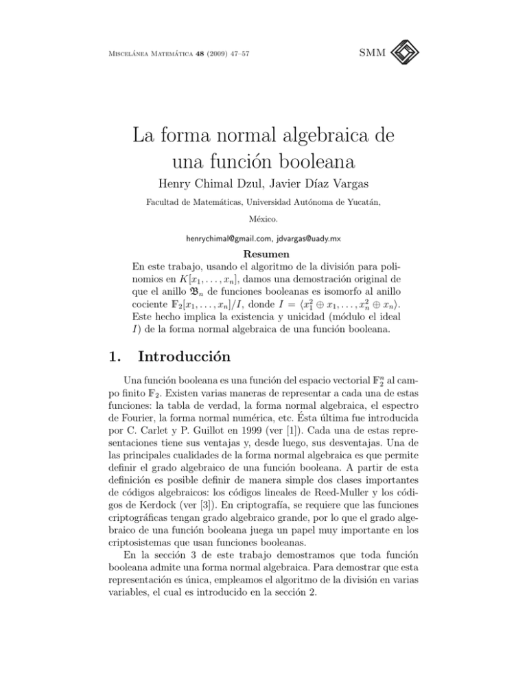 La forma normal algebraica de una función booleana