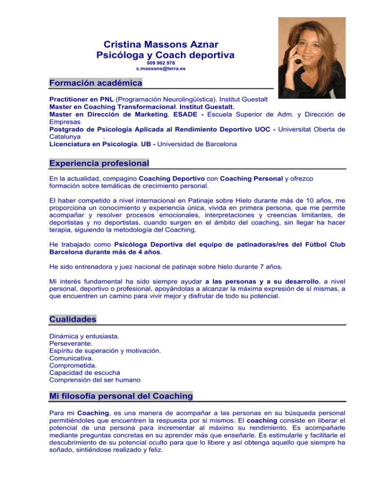 Cristina Massons Aznar Psicóloga y Coach deportiva