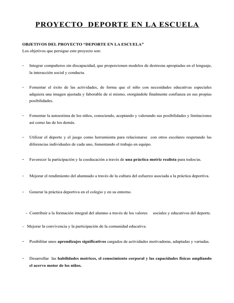 PROYECTO DEPORTE EN LA ESCUELA