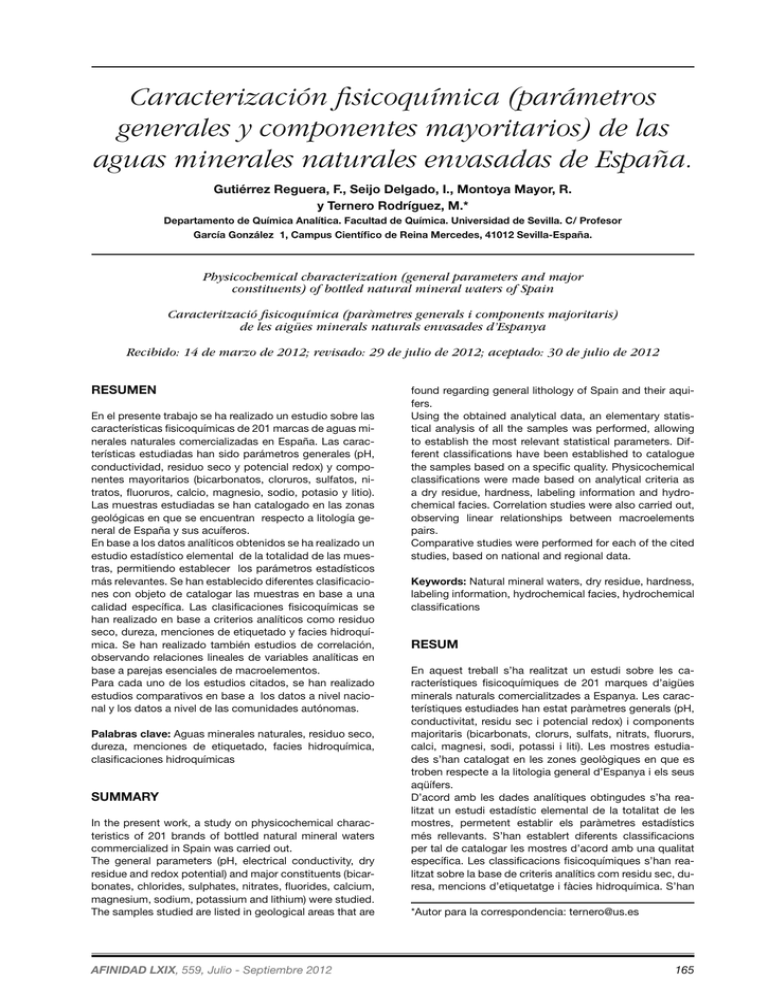 Caracterización fisicoquímica (parámetros generales y