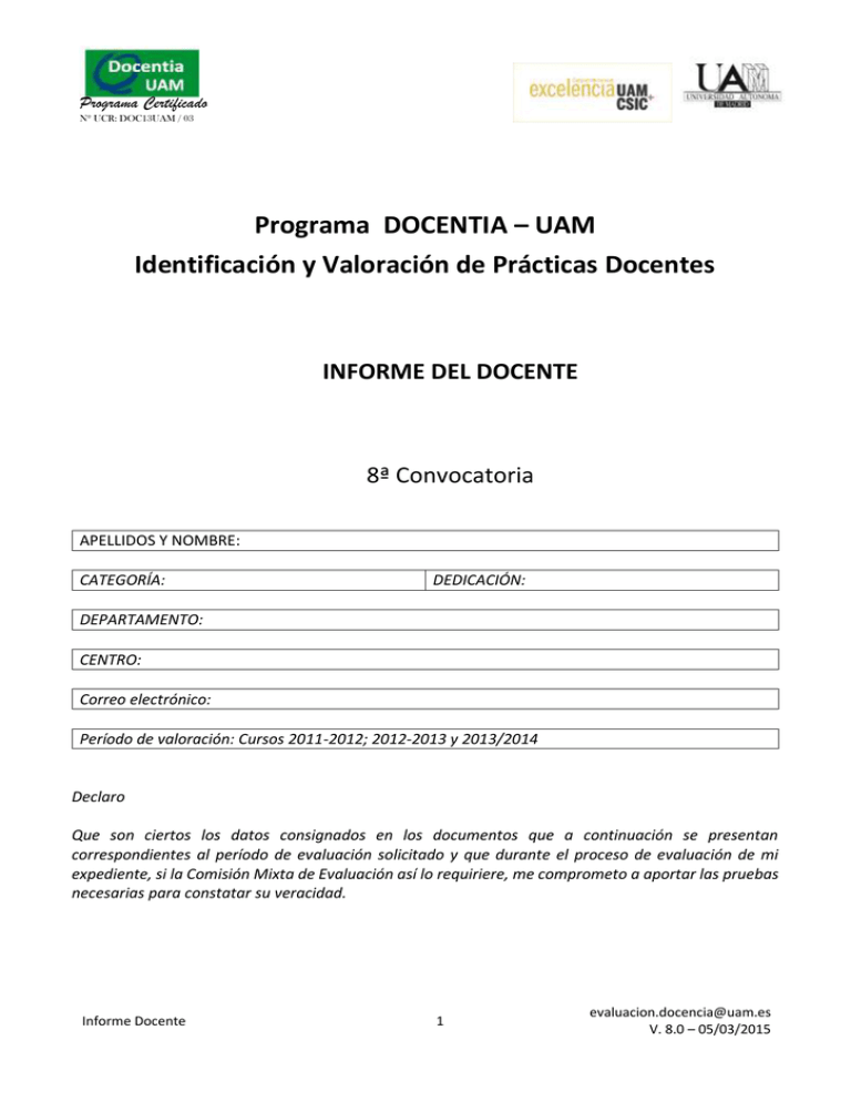 DATOS DE IDENTIFICACIÓN DEL PROFESOR