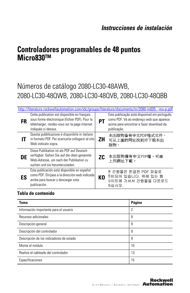 Controladores programables de 48 puntos Micro830