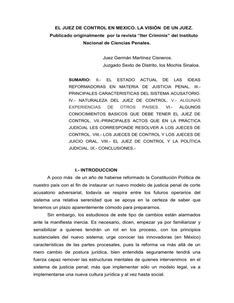 El juez de control en México. La visión de un juez