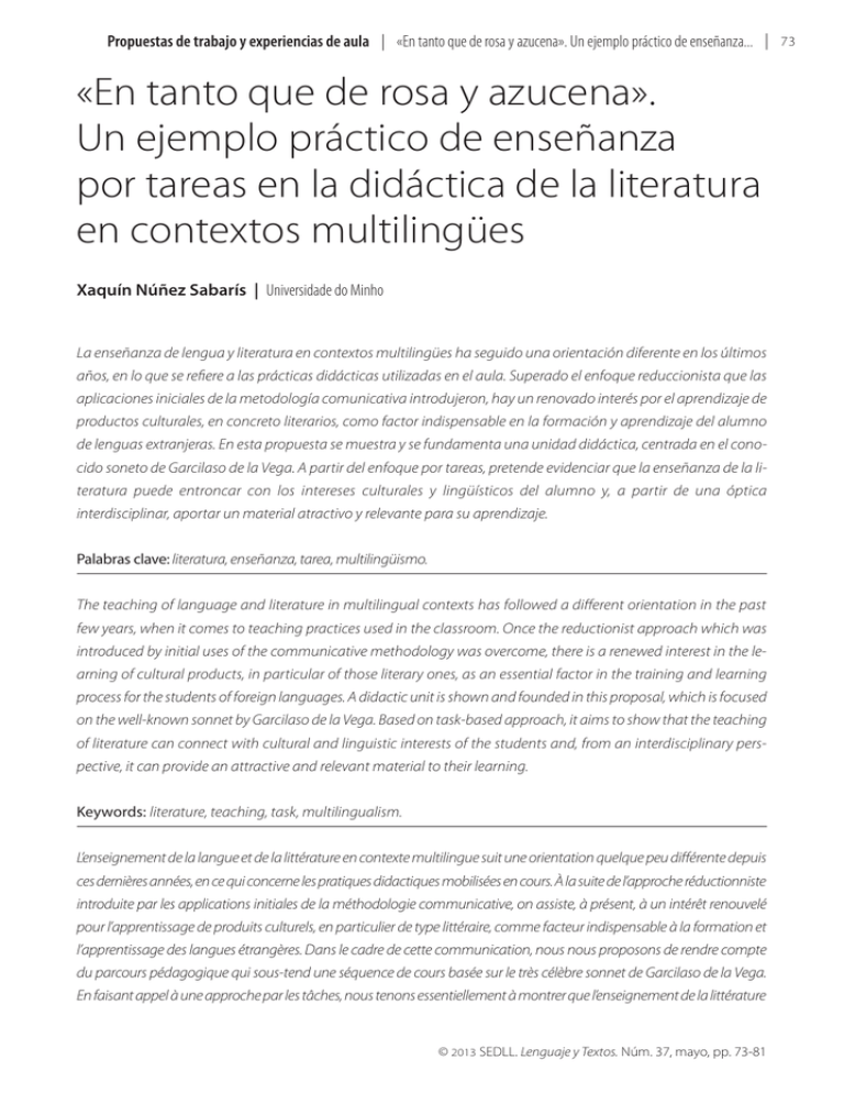 En tanto que de rosa y azucena». Un ejemplo práctico de