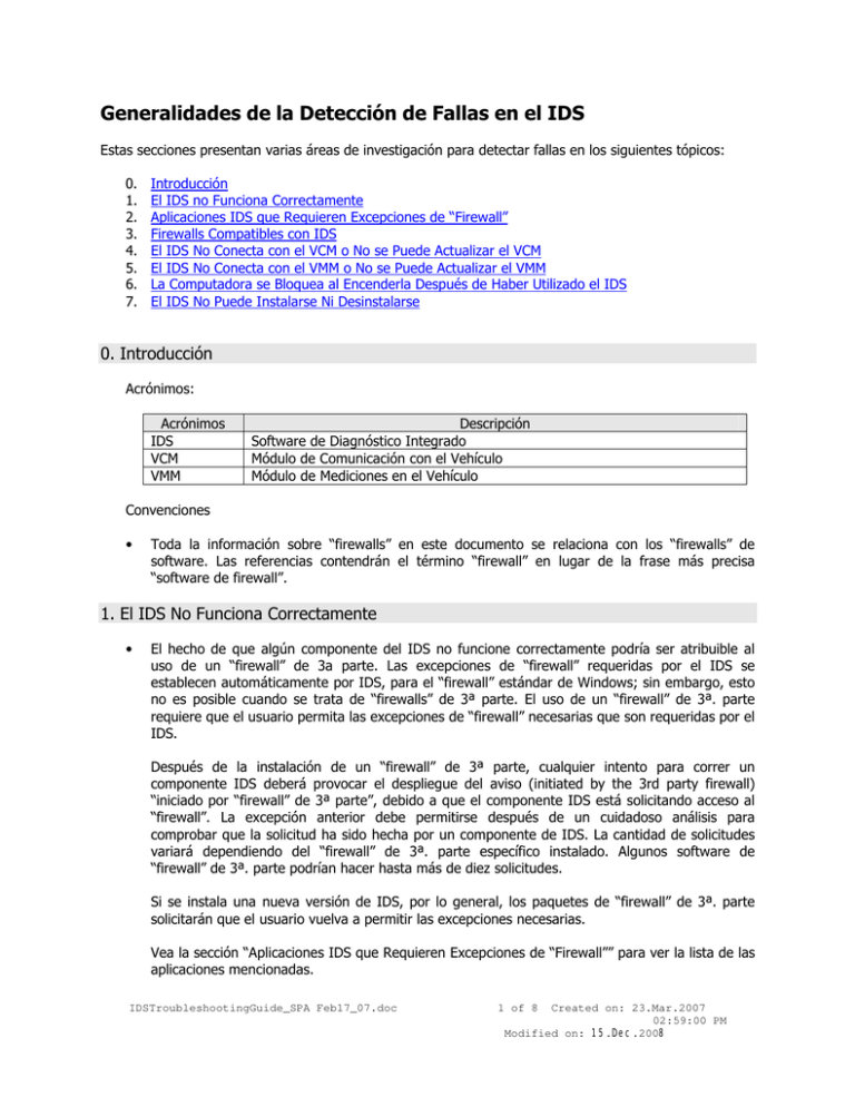 Generalidades de la Detección de Fallas en el IDS