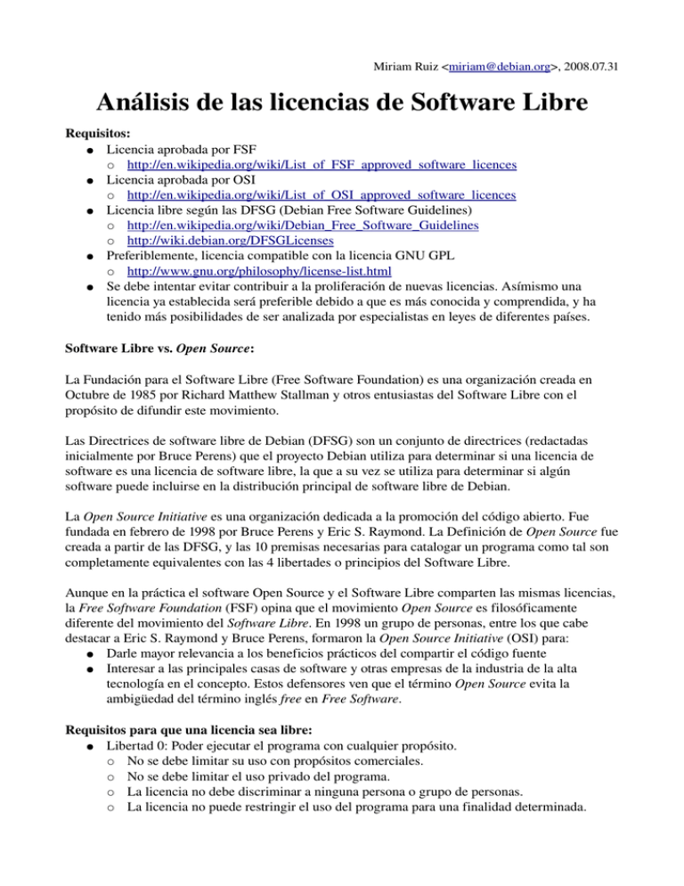 Análisis de las licencias de Software Libre
