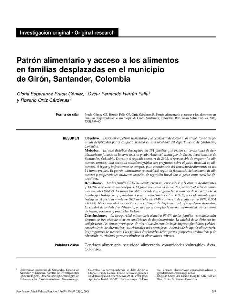 Patrón alimentario y acceso a los alimentos en familias desplazadas