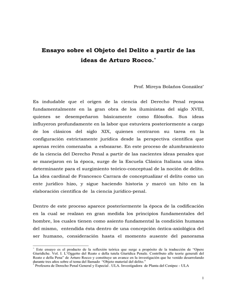 Ensayo sobre el Objeto del Delito a partir de las ideas