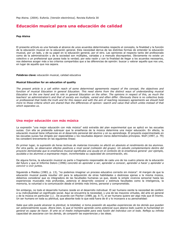 Educación musical para una educación de calidad