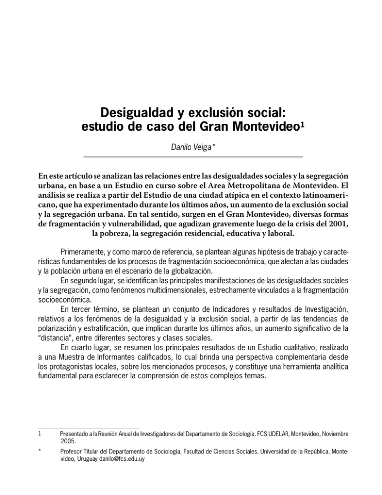 Desigualdad y exclusión social: estudio de caso del Gran Montevideo