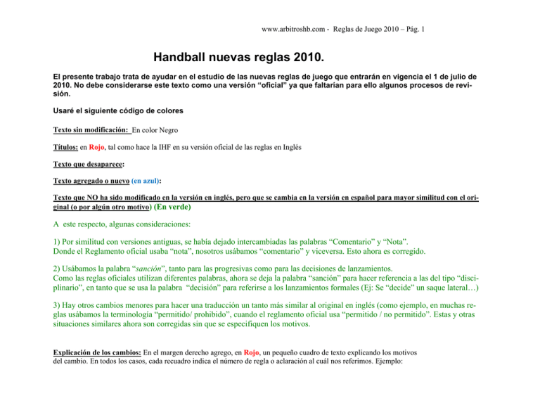 HANDBALL – Reglamento IHF y CAH