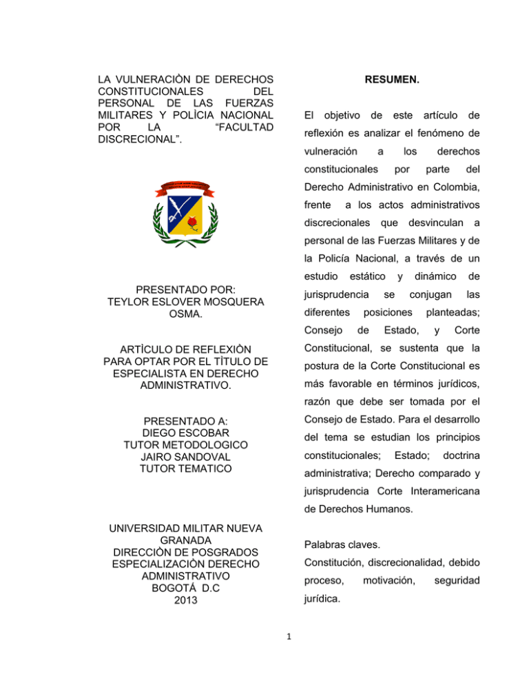 LA VULNERACIÒN DE DERECHOS CONSTITUCIONALES DEL