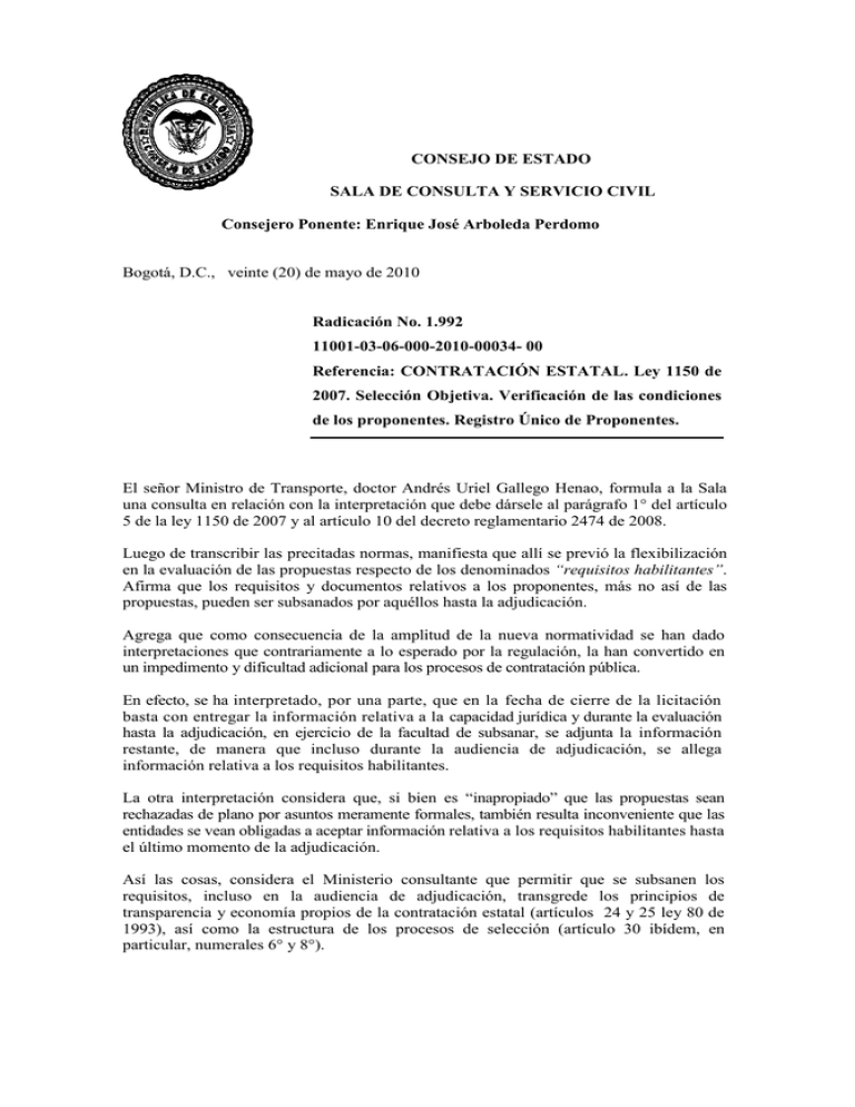 CONSEJO DE ESTADO SALA DE CONSULTA Y SERVICIO CIVIL