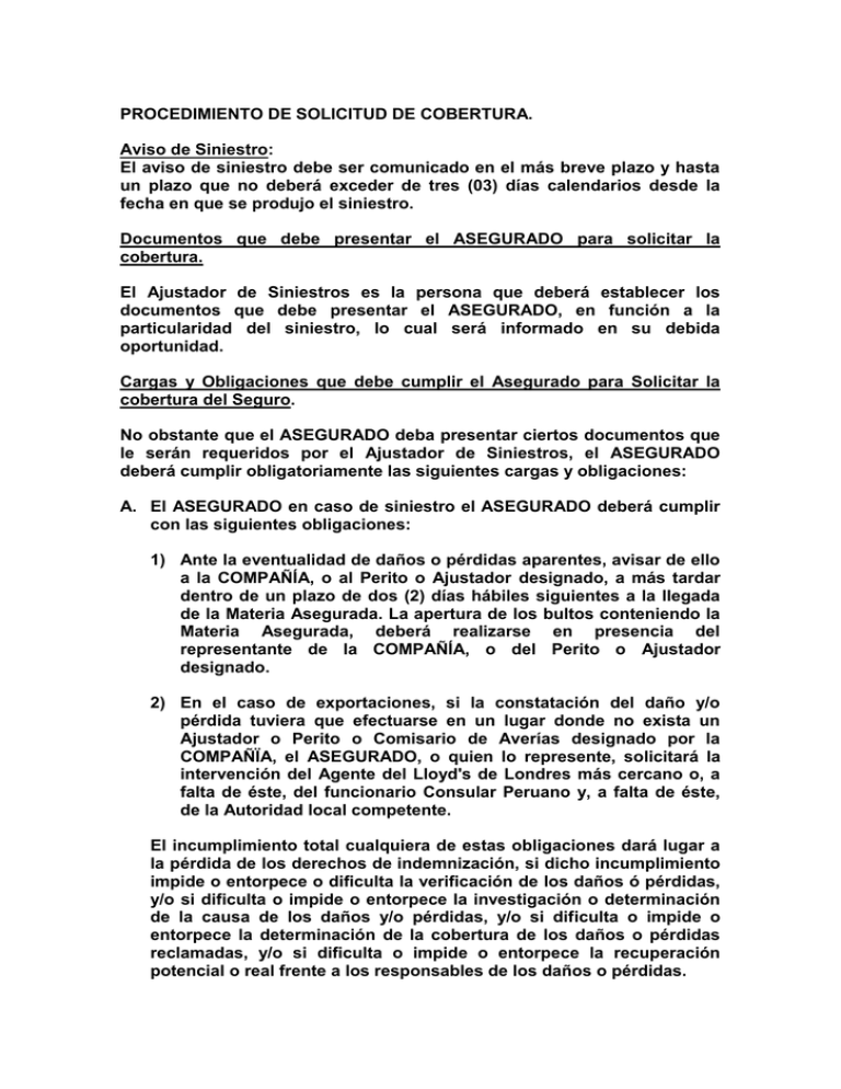 Procedimiento en caso de siniestro Carga